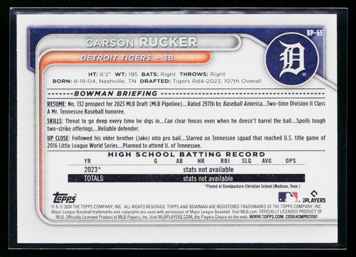 2024 Bowman #BP-65 Carson Rucker Prospects | eBay