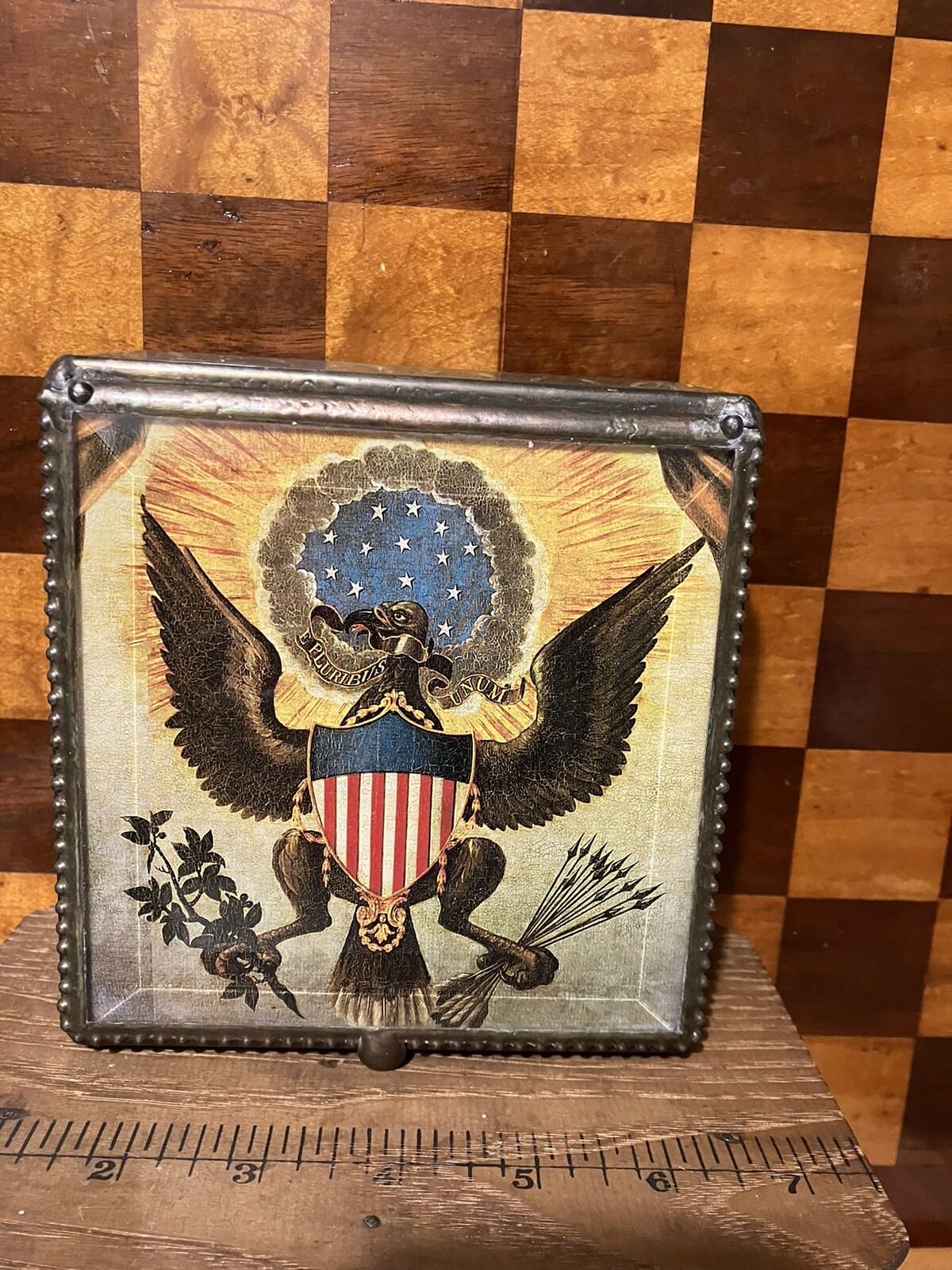 LARGE SIGNED WILLANT GLASS Patriotic Constitution Copper Beveled Glass ...