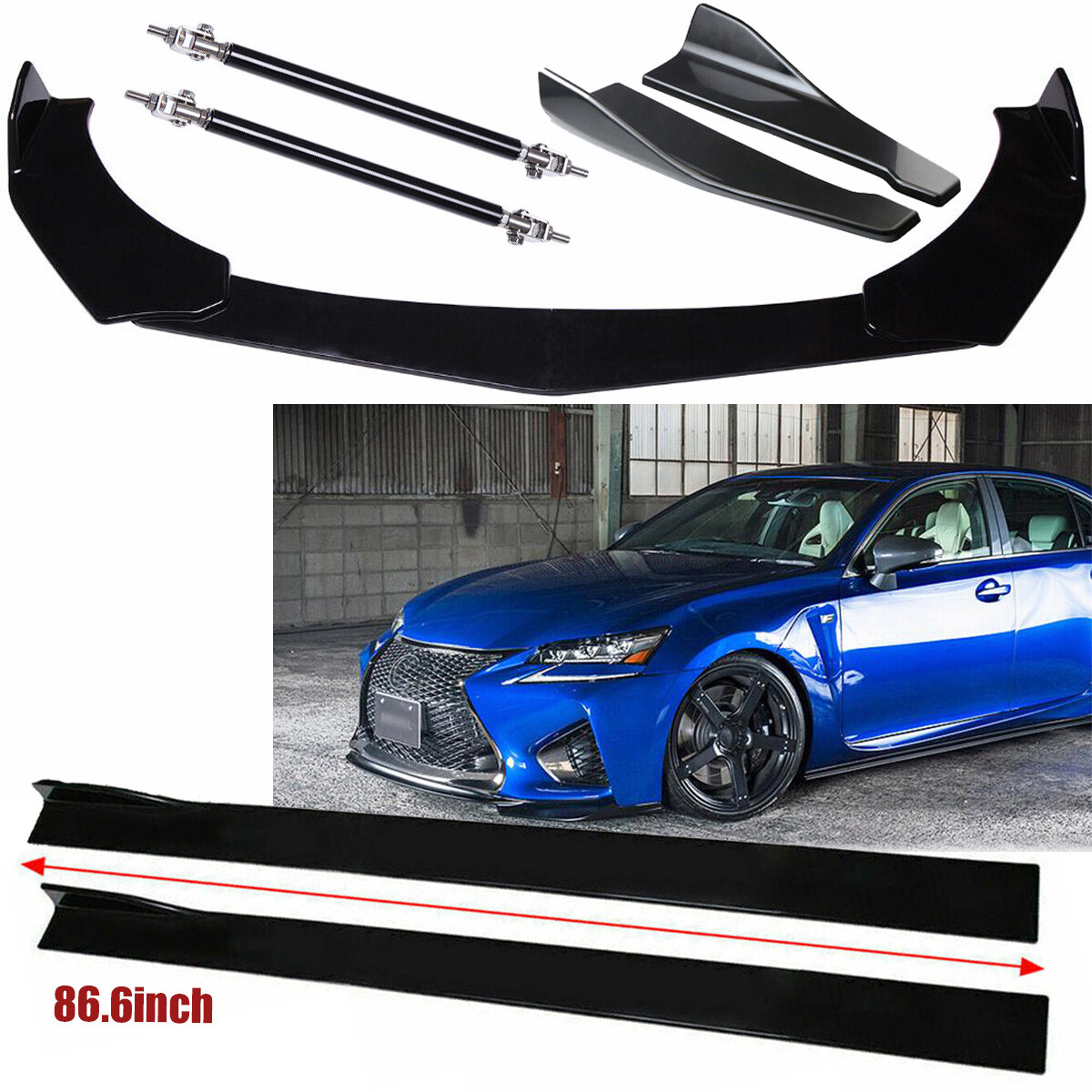 Front Bumper Lip Splitter+Side Skirt +Strut Rod For Lexus GS F GS200t ...