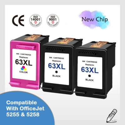 63 XL New Chip Ink Cartridges for HP Officejet 5255 5258 4650 4652 4654 ...