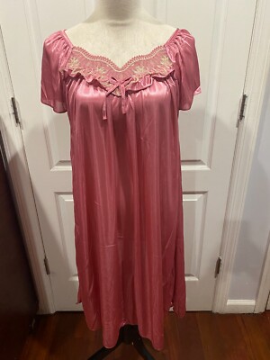 Women Pink Rose Silky Short Sleeve Nightgown Sz XL 38"Lx22"W | eBay