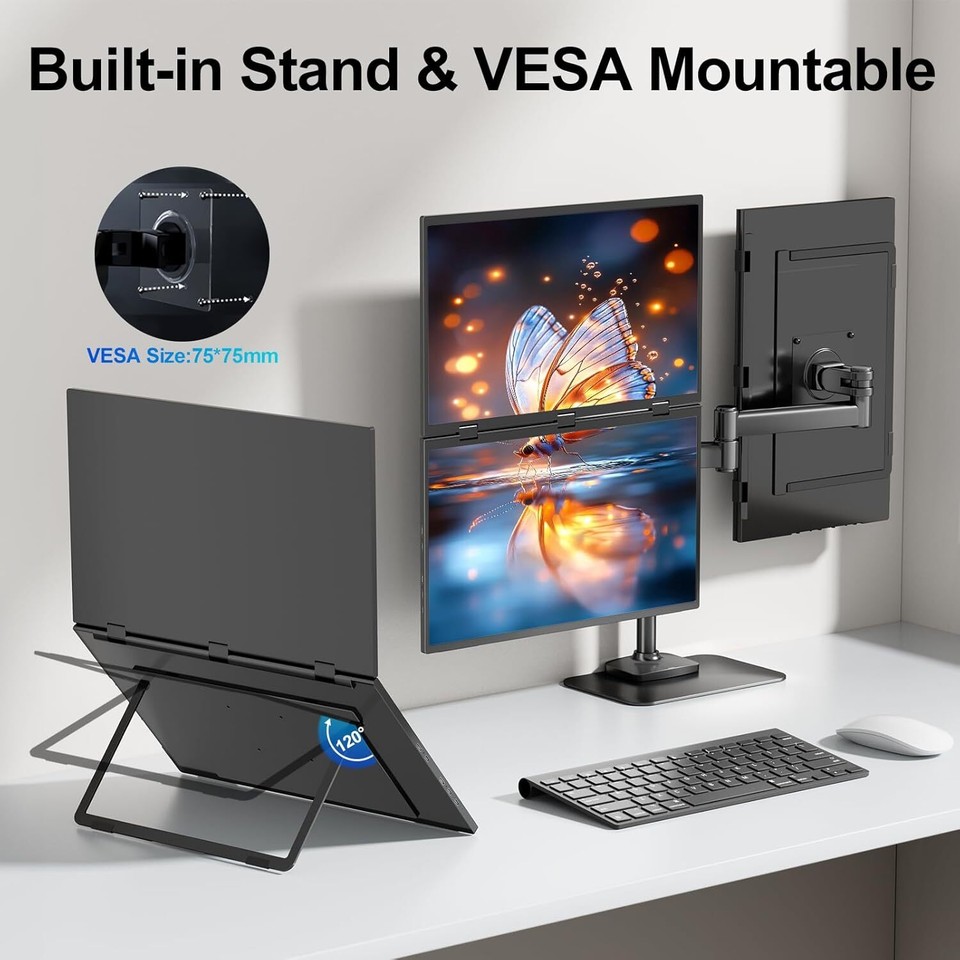 Dual Portable Monitor for Laptop Screen 18.5" FHD Extender Monitor Fold ...