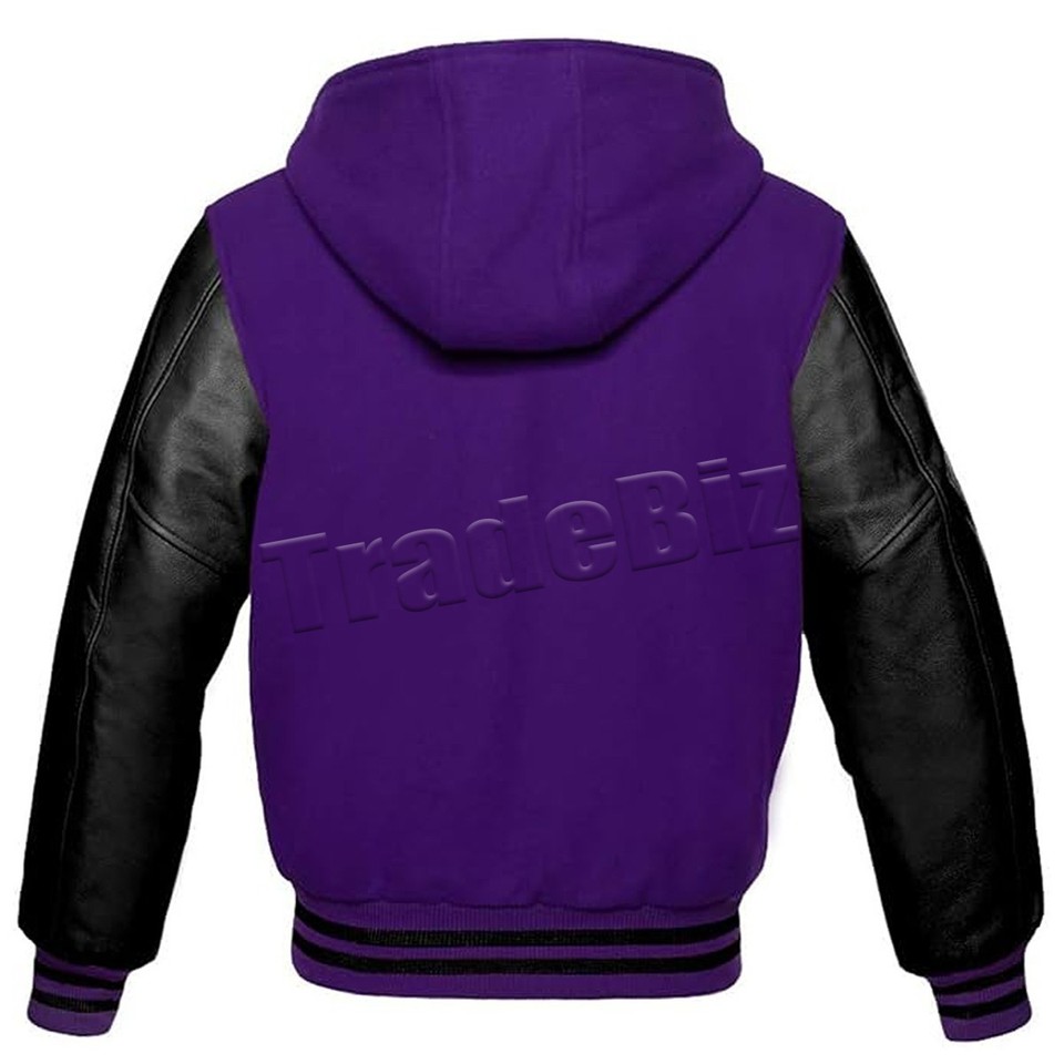 Men's Varsity Bomber Hoodie Letterman College Jacket Wool Body ...
