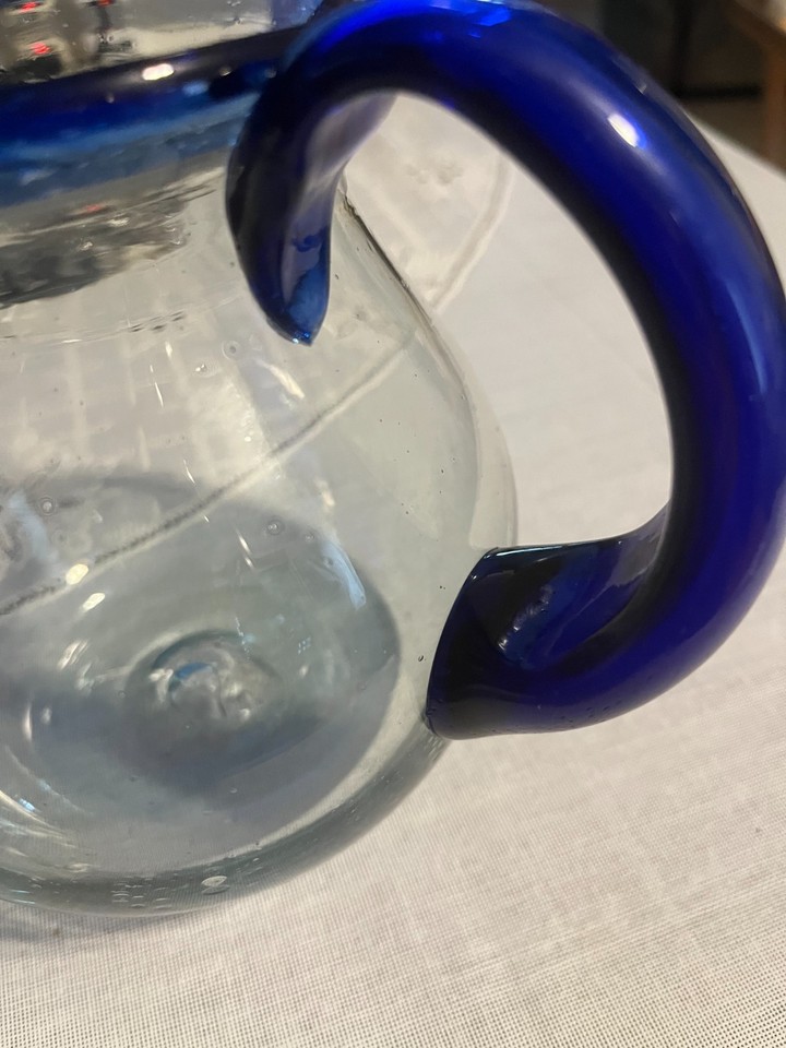 Vintage Mexican Hand Blown Glass small Pitcher Applied Handle with ...