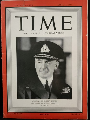 Vintage Time News Magazine April 22 1940 Admiral Sir Dudley Pound | eBay