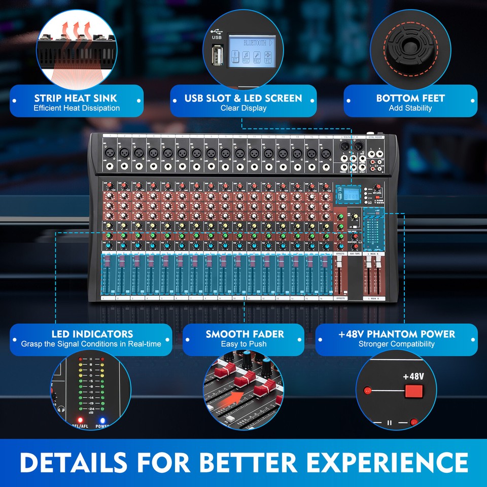 16 Channel Studio Audio Mixer Bluetooth USB Digital Sound Mixing ...