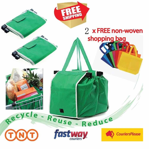 2 x Strong Reusable Supermarket Shopping Trolley Bags Grocery Grab Bags ...