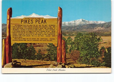 Pikes Peak Marker Sign Highway I-25 Colorado Springs CO Cont Postcard ...