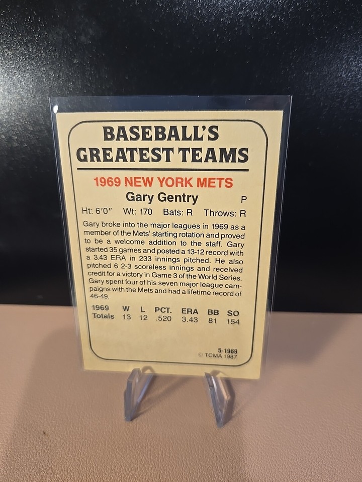 1987 TCMA Baseball's Greatest Teams 1969 New York Mets Gary Gentry #5 ...