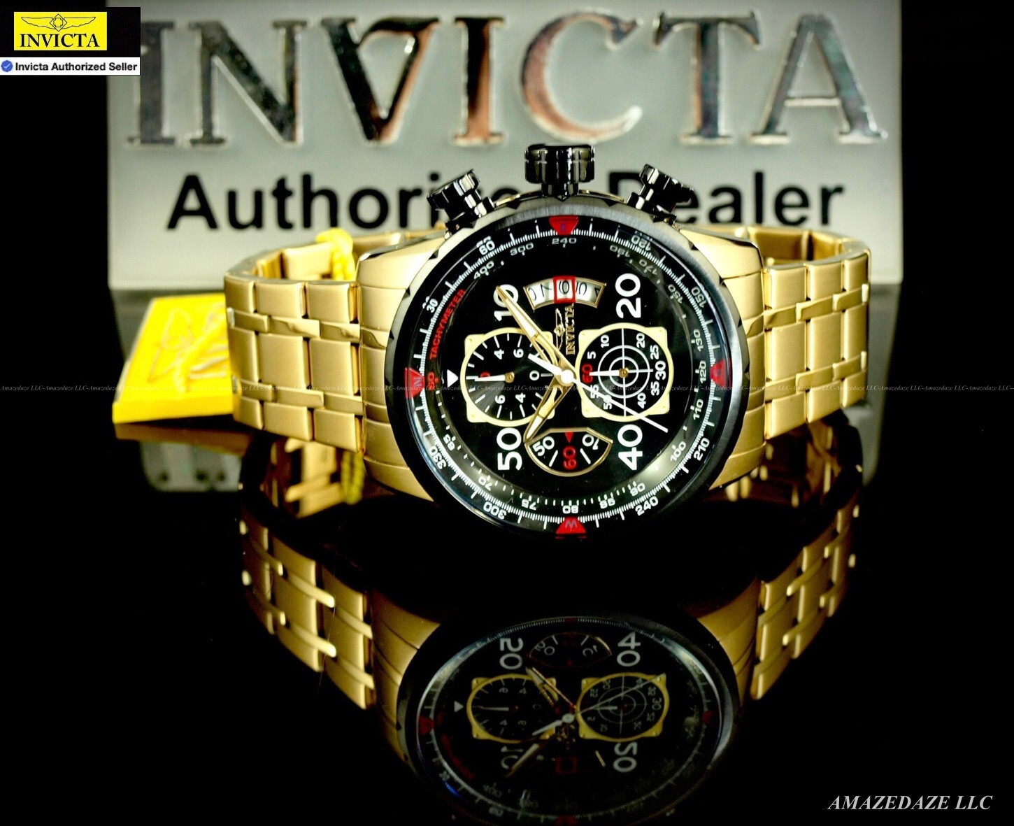 NEW Invicta Men BLACK DIAL Stainless Steel Aviator Tachymeter ...