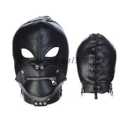 PU Leather Head Restraint Full Gimp Open Eyes Hood Padded Lock Costume ...