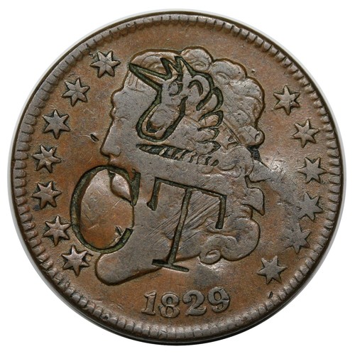 1829 Classic Head Half Cent, C-1, Unicorn and "CT" counterstamps, Brunk ...