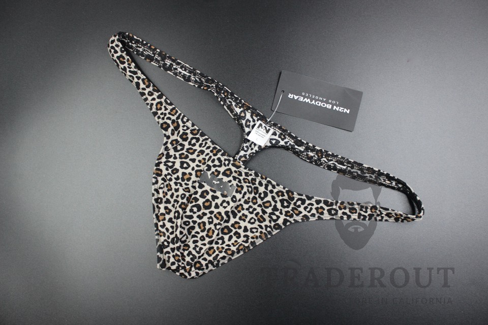 N2N Bodywear Men brown black cheetah X sheer thong G-string underwear M ...