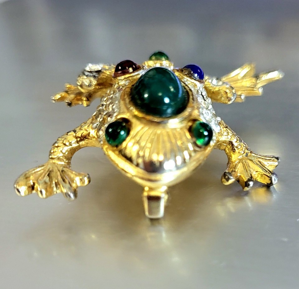 Vintage Sphinx England Green Gripoix Glass Pavé Crystal Frog Brooch Pin ...