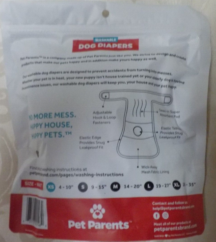 Pet Parents Washable Dog Diapers Size XS NIP 3 Pack Male or Female ...