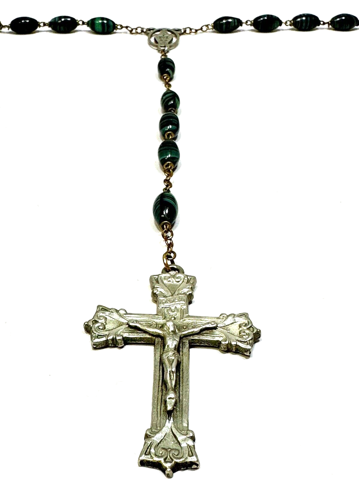 Vintage Green/Black Swirl Beaded Crucifix & Blessed Virgin Mary ...