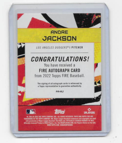 2022 TOPPS Fire Andre Jackson Auto RC Los Angeles Dodgers | eBay