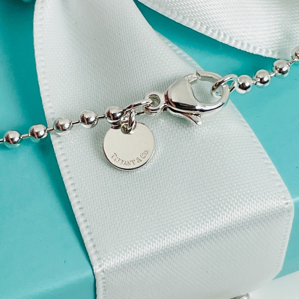 25" Tiffany & Co Mens Unisex Dog Chain Bead Chain Necklace in Sterling ...
