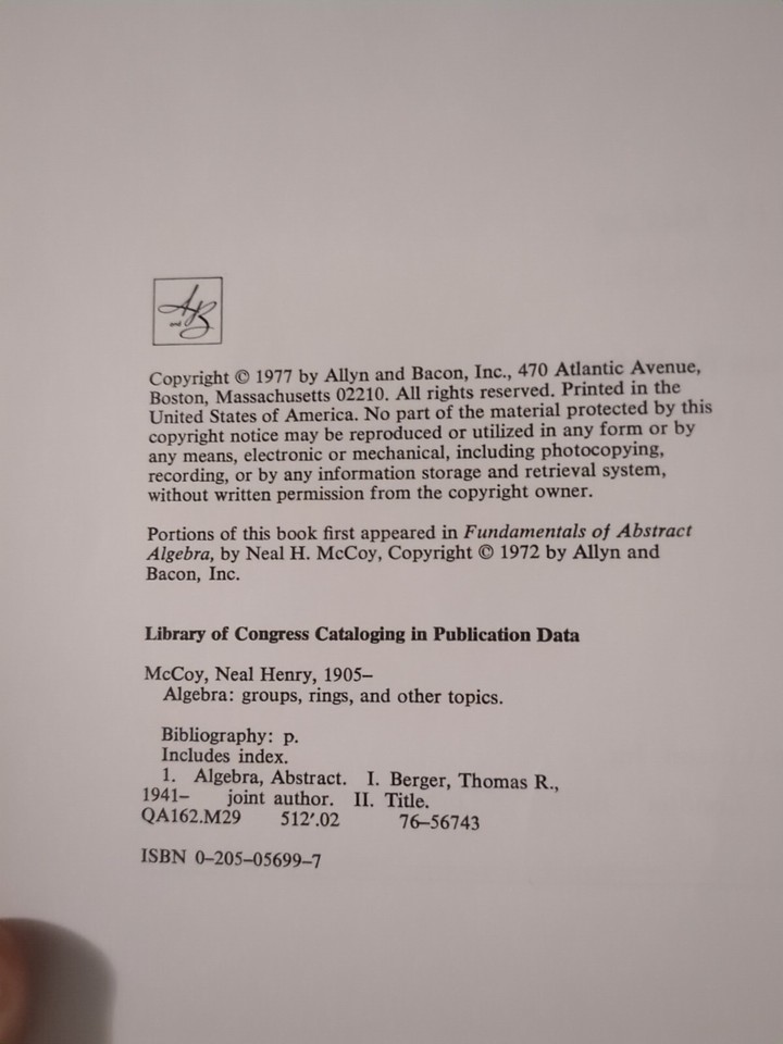 Algebra : Groups, Rings, and Other Topics by Stefan Berger and McCoy ...