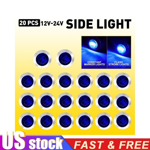 20PCS Blue LED Marker Light 3/4" Truck Trailer Side Lamp Dual Mode ...