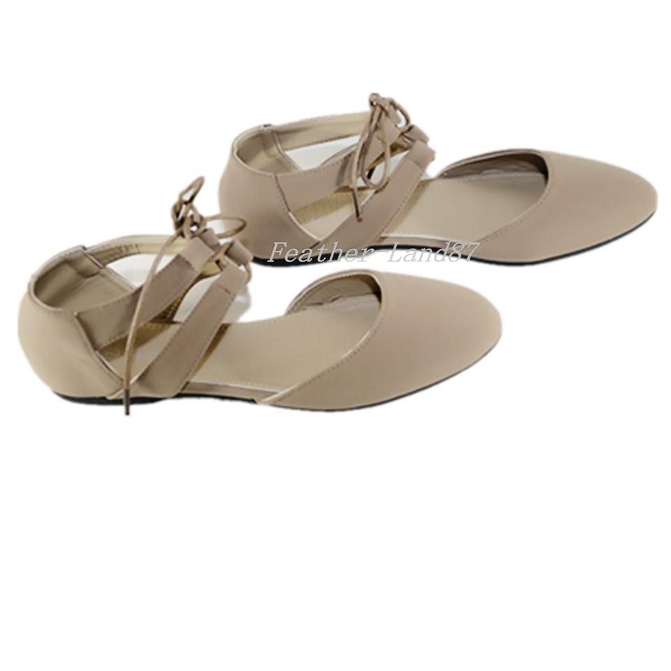New Women Mary Jane Ballet Flat Lace Up Ankle Strap Shoes Black,Taupe ...
