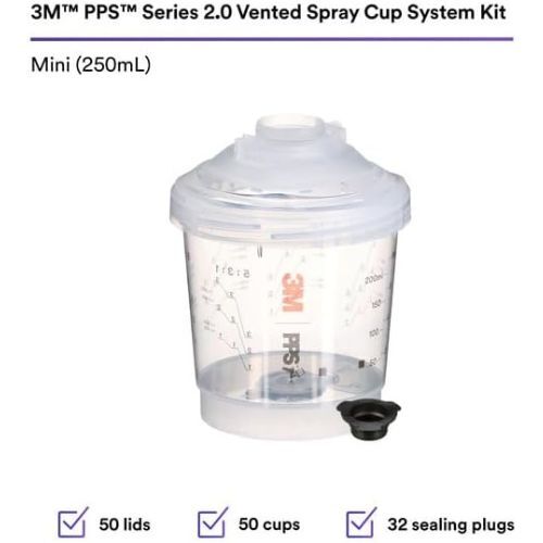 3M 26261 PPS Series 2.0 Vented Spray Cups Kit Mini (8.5 fl oz 250 ml ...