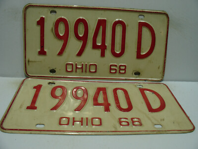 1968 Ohio License Plate 19940 D PAIR Vintage 12171 | eBay