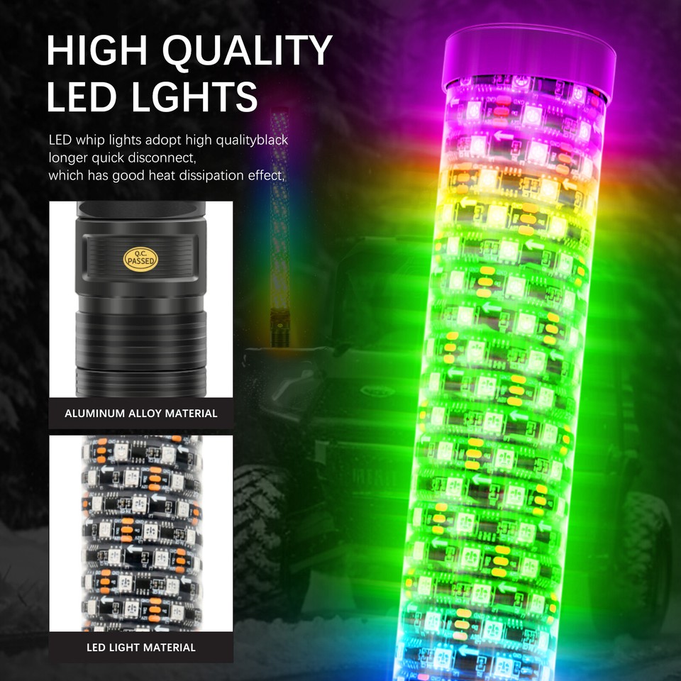 2FT Thick RGB LED Whip Spiral Lights Antenna For CF-Moto CForce 600 625 ...