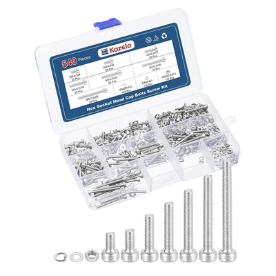 540Pcs M3 Socket Head Cap Screws Bolts Nuts Assortment Kit - [M3X6/8/12 ...