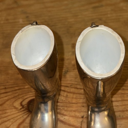 PAIR OF GRENADIER SILVER PLATED RIDING BOOTS DRINKS MEASURES vases VGC ...