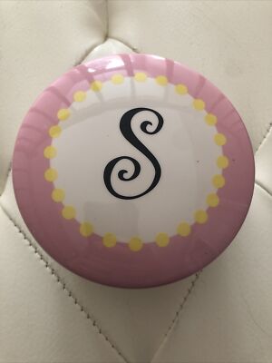 trinket box initial S Tumbleweed Pottery Pink & white ceramic round ...