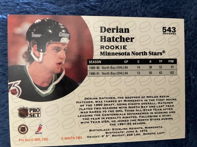 DERIAN HATCHER AUTOGRAPHED 1991 PRO SET HOCKEY CARD | eBay