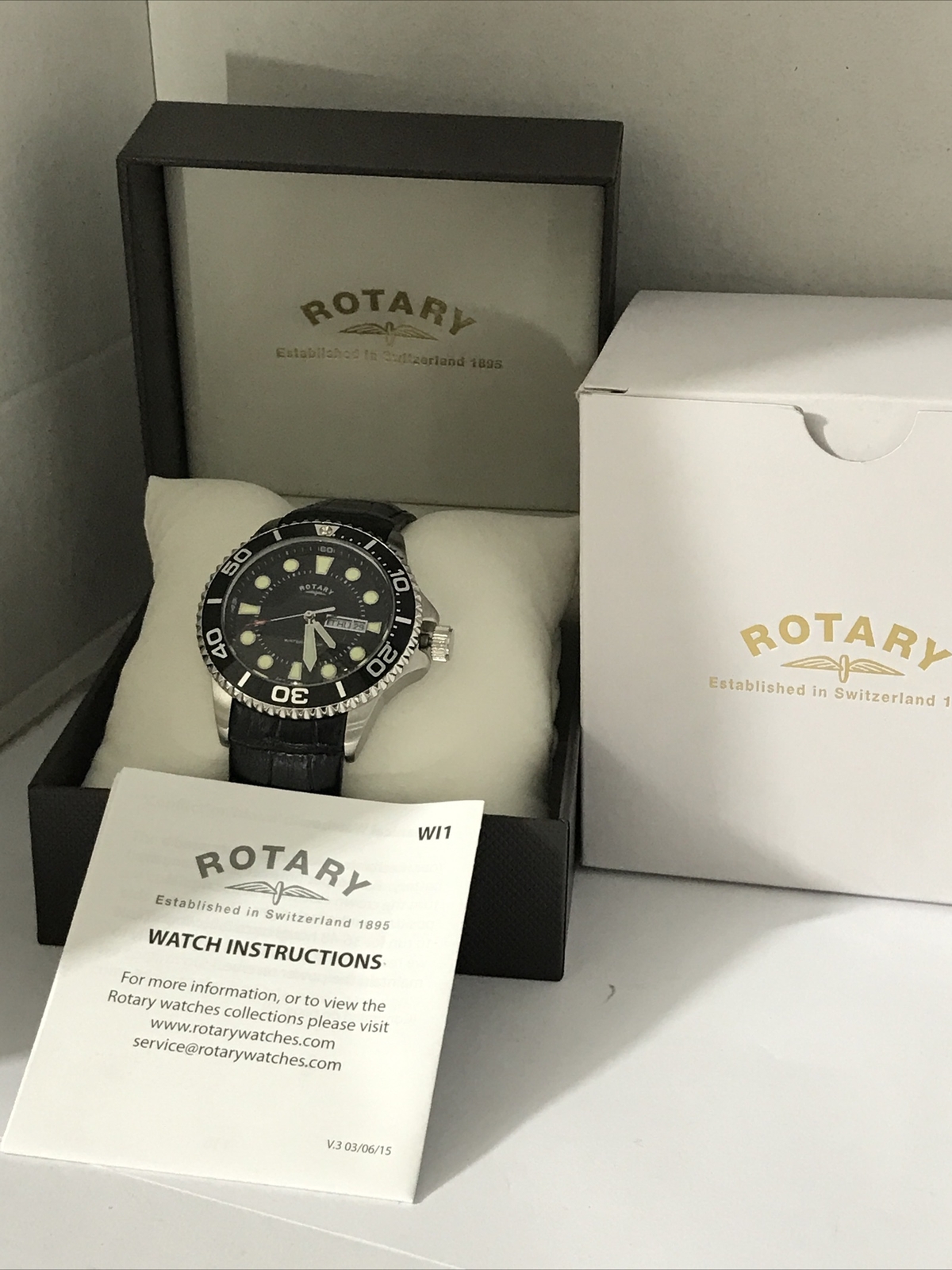 Rotary Mens Chronospeed Military Style Diver Black Leather Strap ...