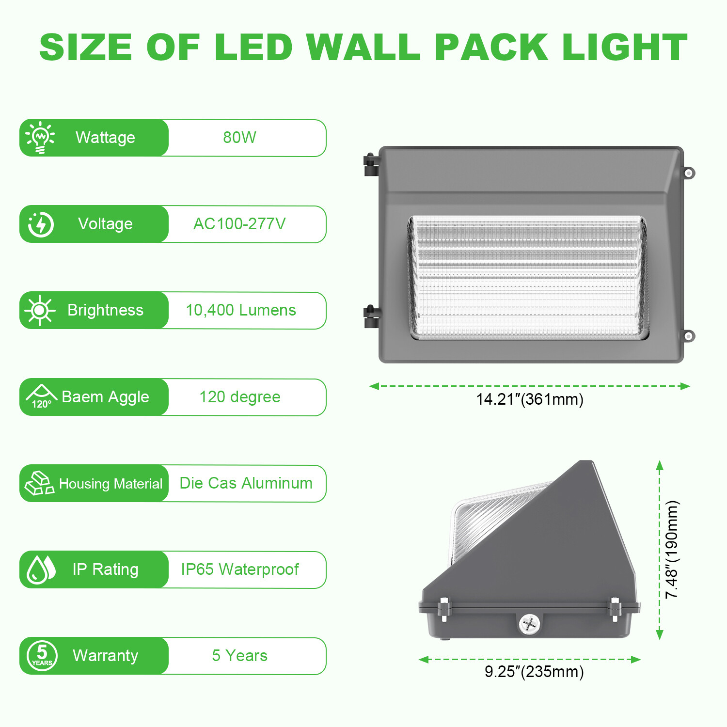 80W LED Wall Pack Light Outdoor Parking Lot Factory Garage Dusk To Dawn ...