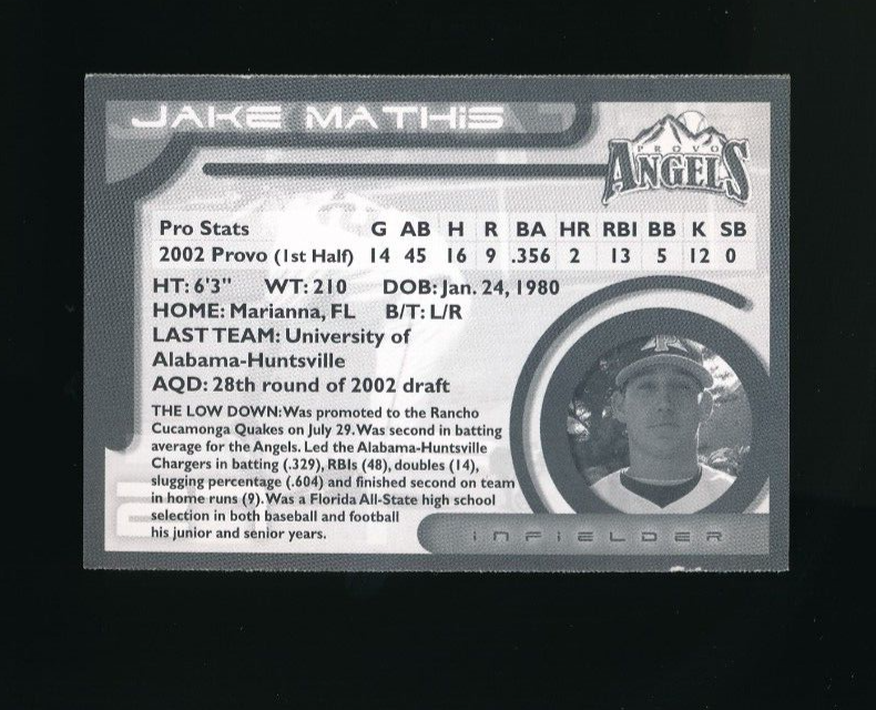 2003 Provo Angels team issue perforated #27 Jake Mathis very rare swsw6 ...