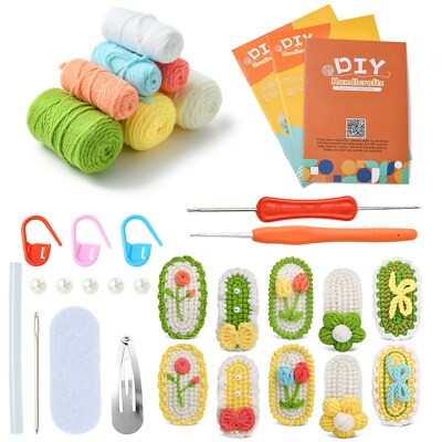 Hair Clips Wool Yarn Crochet Knitting Kit w/ Tutorial Hair Clip DIY ...