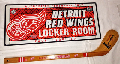 Official NHL Detroit Red Wings 1997 Stanley Cup Stick, Locker Room Sign ...