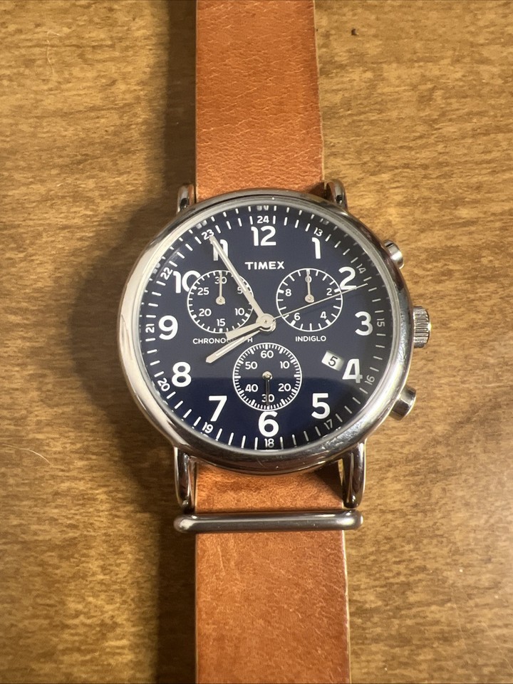 Timex Weekender Men Chronograph Leather 40mm Quartz Analog Watch 8 1/4 ...