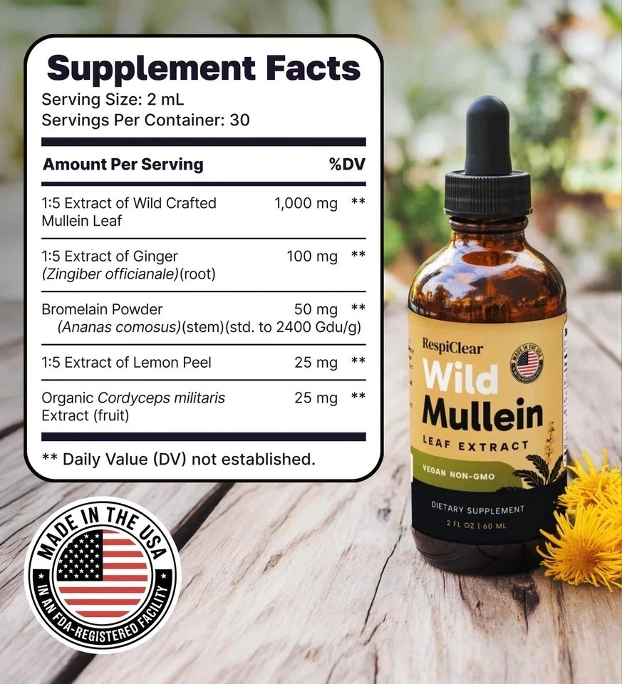 RESPICLEAR All-Natural Mullein Drops with Ginger & Lemon for Lung ...