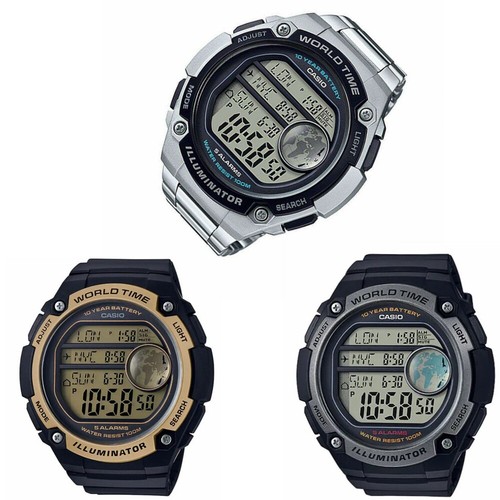Casio AE-3000W Men's Quartz Black Resin/Steel Multi Time Band Digital ...