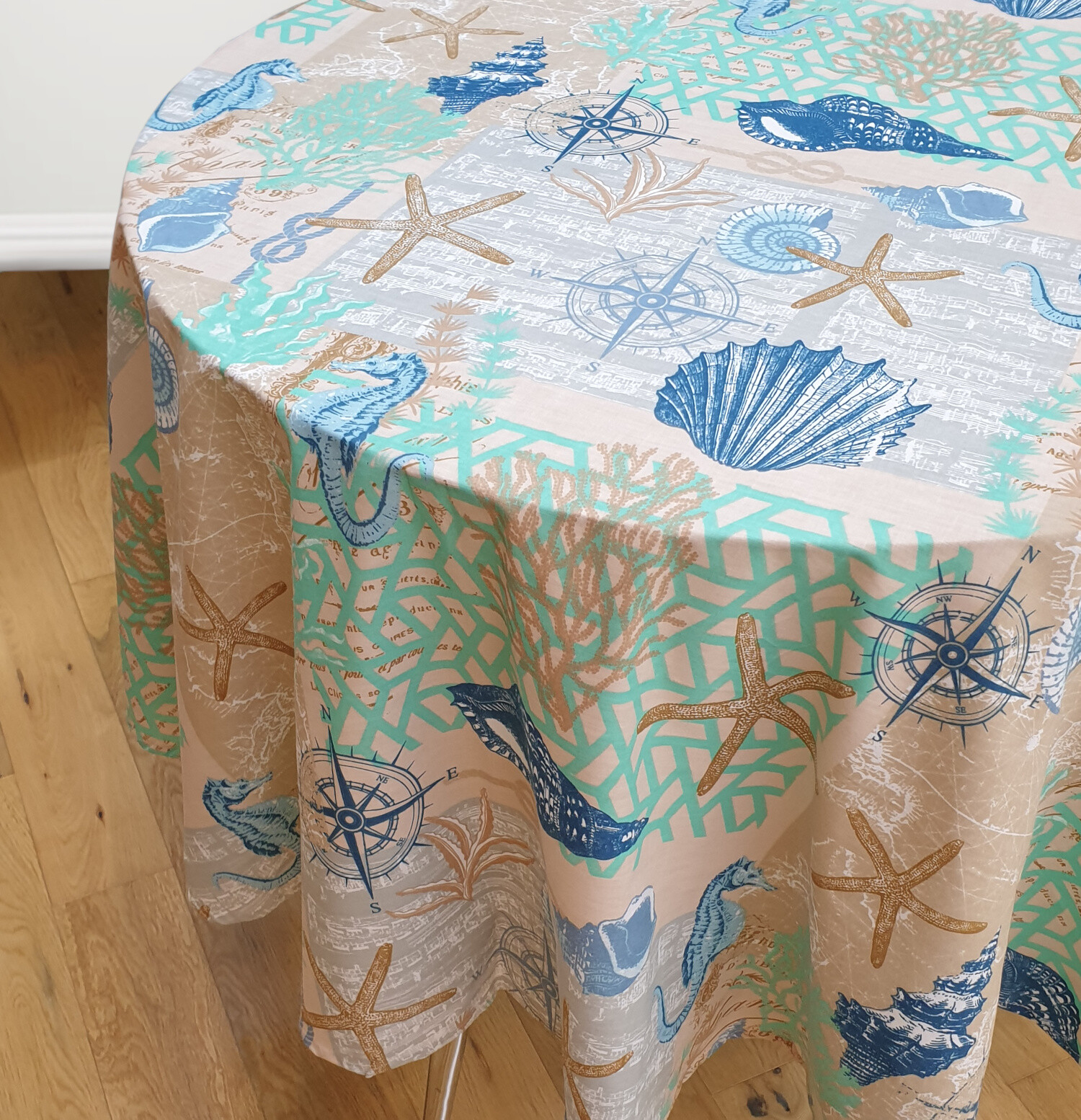 COASTAL MULTI TABLE CLOTHS NAUTICAL STAR FISH SEA SHELL COMPASS BLUE ...