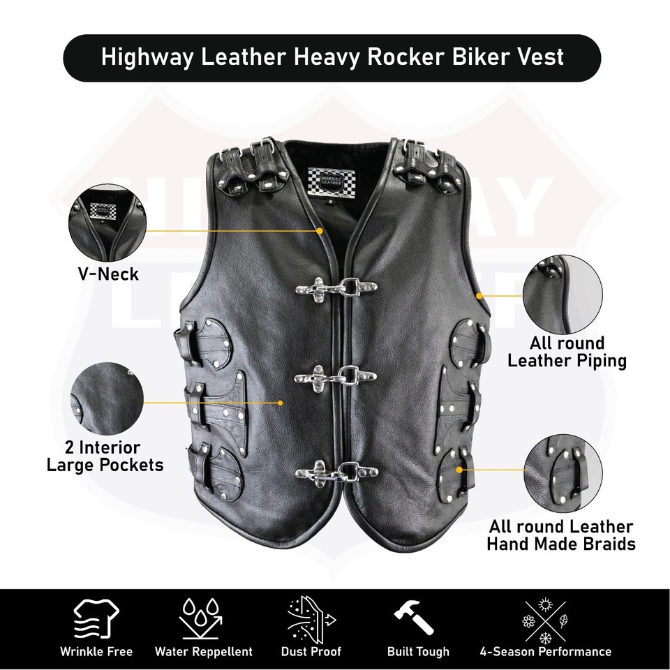 Highway Leather Heavy Metal Rocker Biker Waistcoat Motorcycle Vest SKU ...