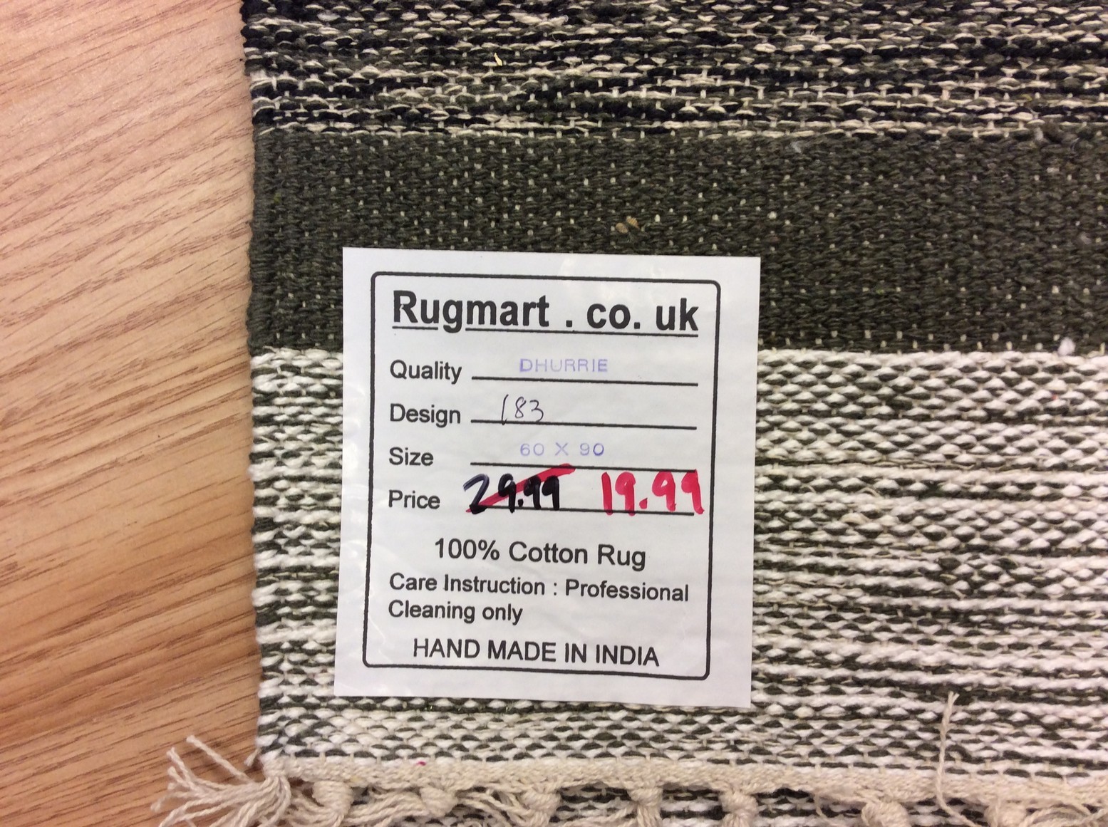 Striped Green Cream Handloomed Cotton Rag RUG Durrie Mat 60x90cm 2x3 50 ...