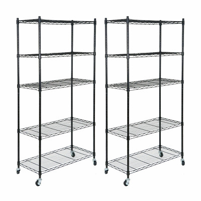 2PCS 5-Tier Steel Wire Shelf Rack Shelving Black Holder Storage Rack ...