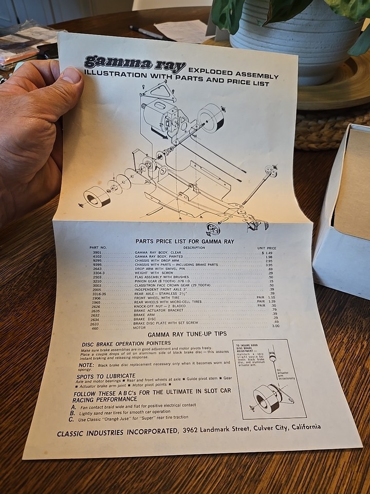 Vintage Classic Industries Gamma Ray Slot Car w/ Box & Paperwork, 1960s ...