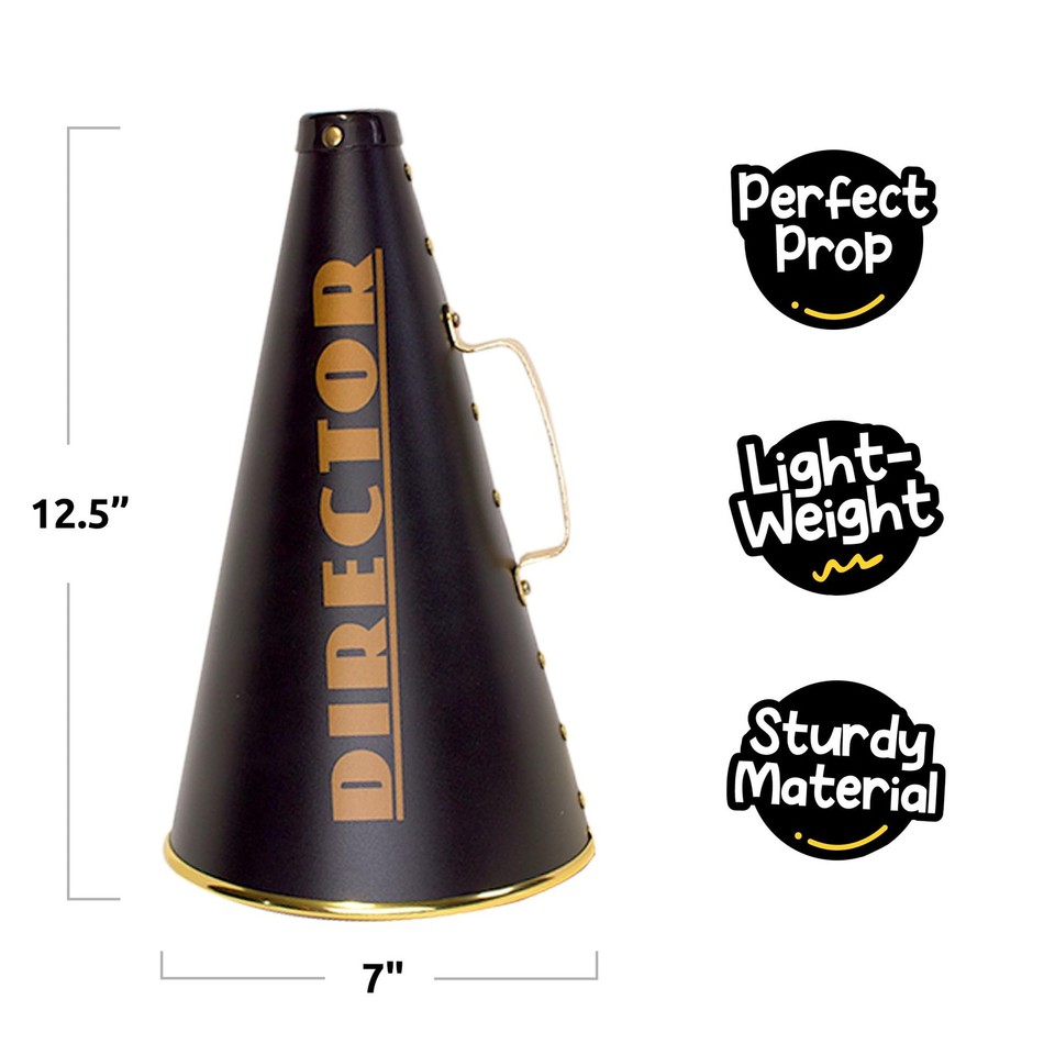 Director’s Megaphone Prop – 13” Black & Gold Movie Night Party Decor ...