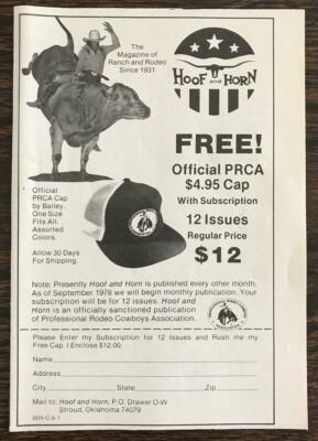 1978 Advertisement for Hoof and Horn Magazine Ranch & Rodeo PRCA ...