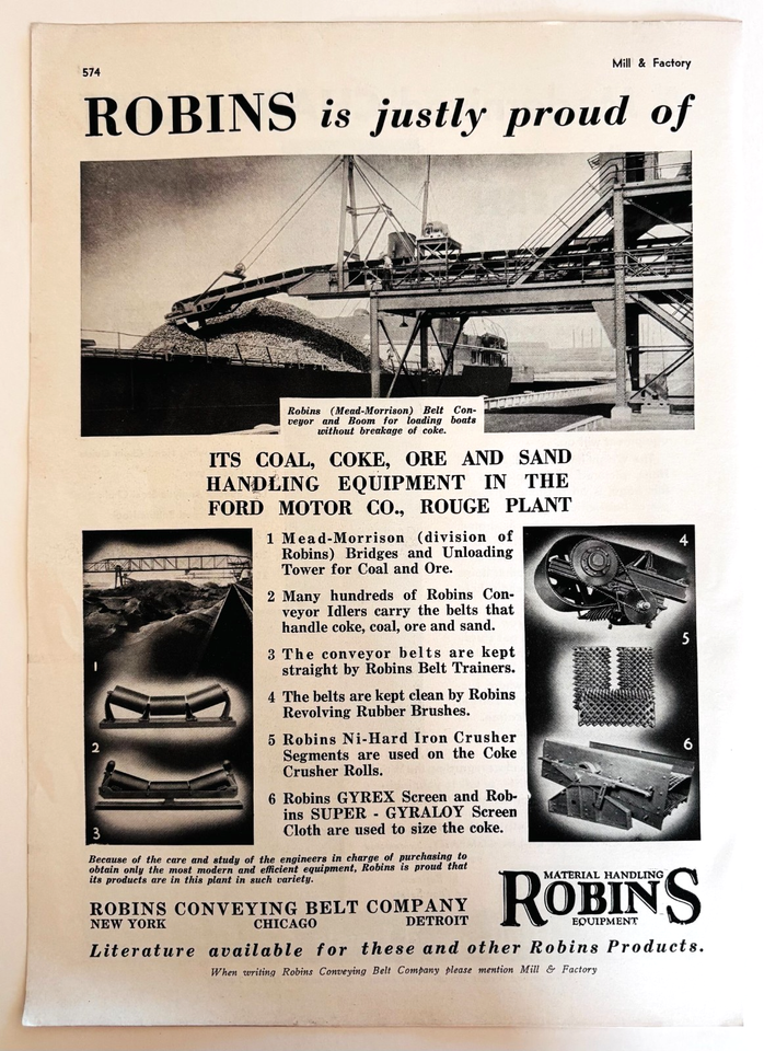 1936 Robins Coal Coke Handling Equipment Advertisement Ford Rouge Plant ...
