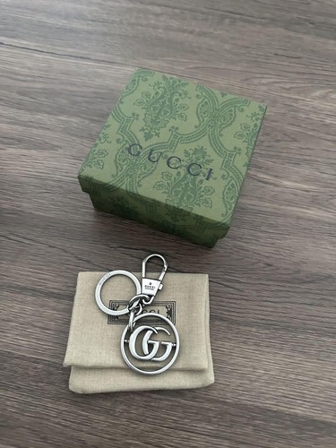 Authentic GUCCI Double GG Circle Charm Keyring Signature Engraved ...