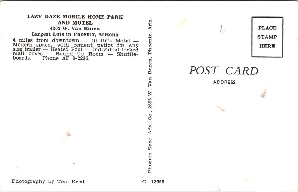 TRAILERS, Lazy Dave Mobile Home Park, PHOENIX, Arizona Advertising ...